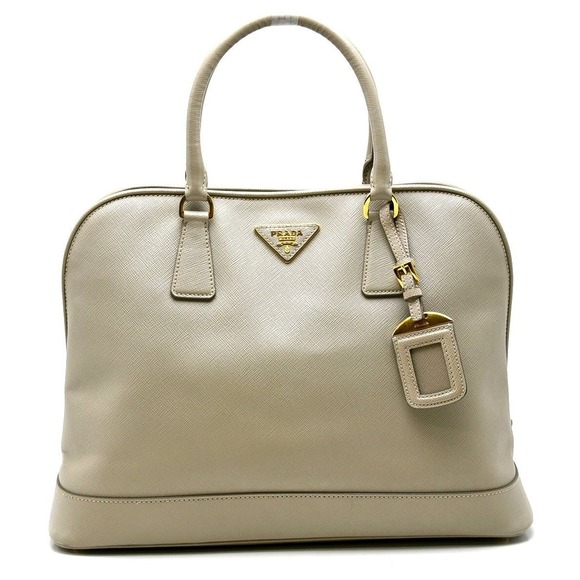 Prada | Bags | Prada Handbag Saffiano Leather Gray Beige | Poshmark